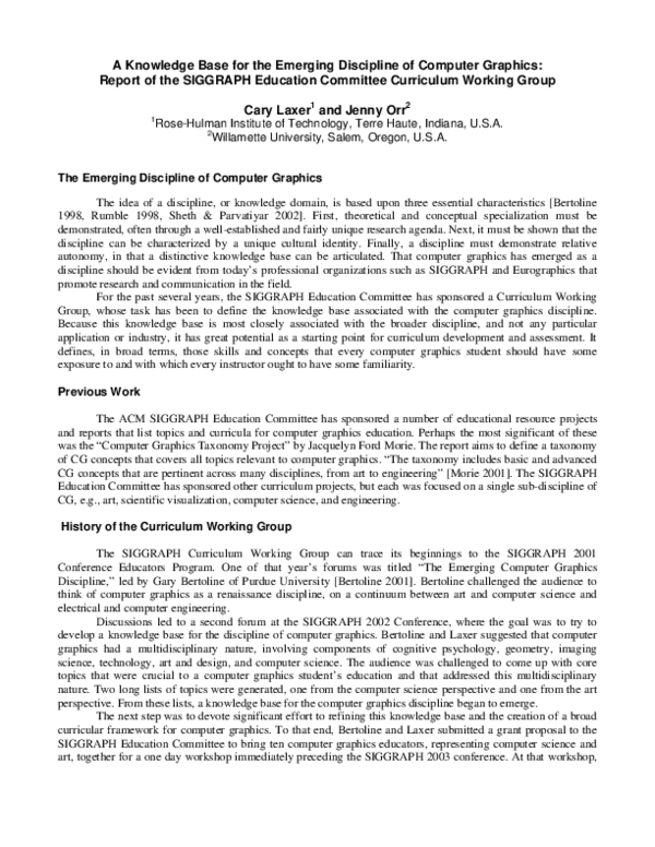 (PDF) A knowledge base for the emerging discipline of computer graphics