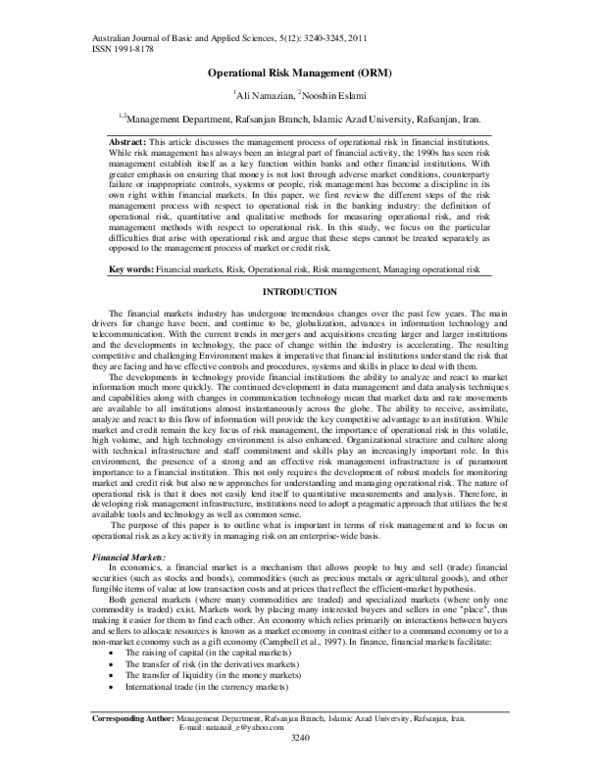 (PDF) Operational Risk Management (ORM) 1