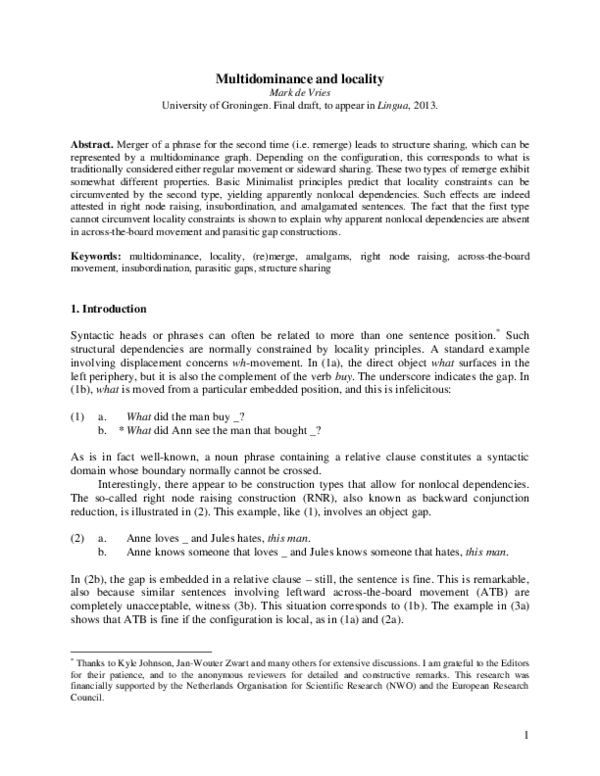 (PDF) Multidominance and locality