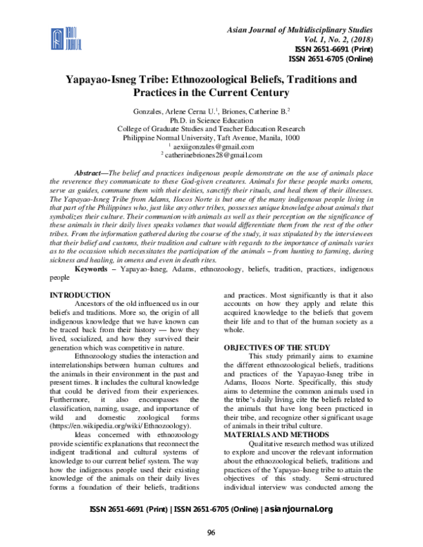 (PDF) Yapayao-Isneg Tribe- Ethnozoological Beliefs, Traditions and ...