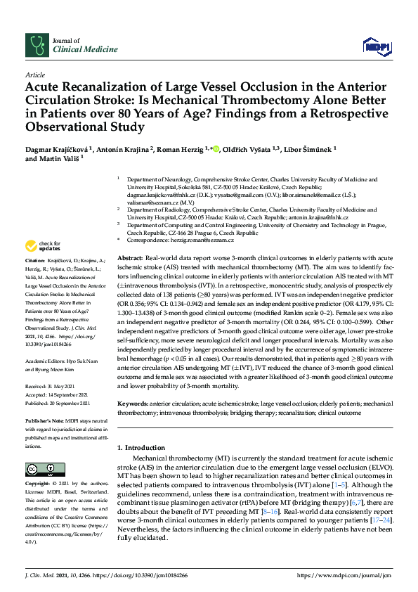 (PDF) Acute Recanalization of Large Vessel Occlusion in the Anterior ...