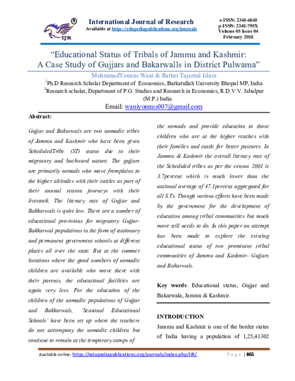 (PDF) “Educational Status of Tribals of Jammu and Kashmir: A Case Study ...