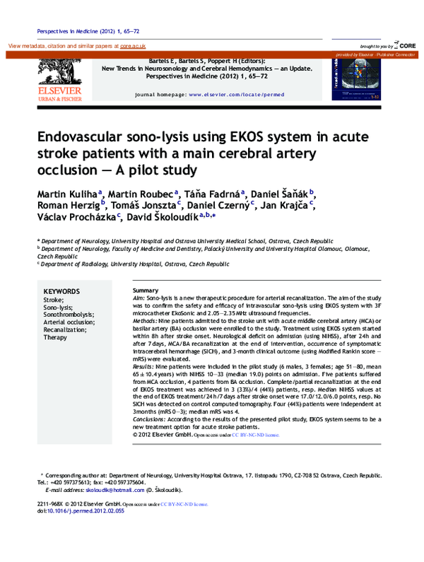 (PDF) Endovascular sono-lysis using EKOS system in acute stroke ...