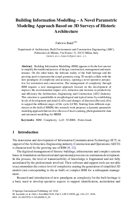 (PDF) Building Information Modelling – A Novel Parametric Modeling Approach Based on 3D Surveys ...