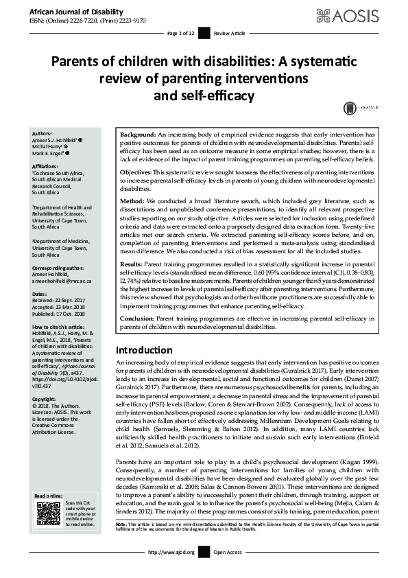 (PDF) Parents of children with disabilities: A systematic review of ...