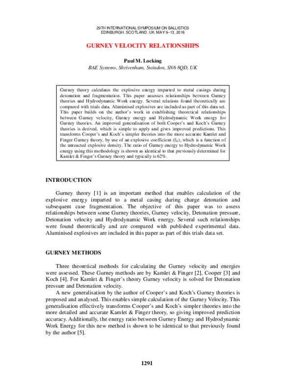 (PDF) Gurney Velocity Relationships