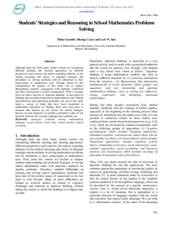 (PDF) Students' Strategies and Reasoning in School Mathematics Problems ...