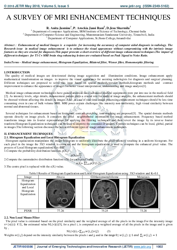 (PDF) A Survey of Mri Enhancement Techniques