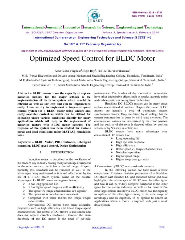 (PDF) MATHEMATICAL MODELING OF BLDC MOTOR WITH CLOSED LOOP SPEED CONTROL USING PID CONTROLLER ...