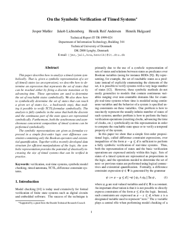 (PDF) On the symbolic verification of timed systems