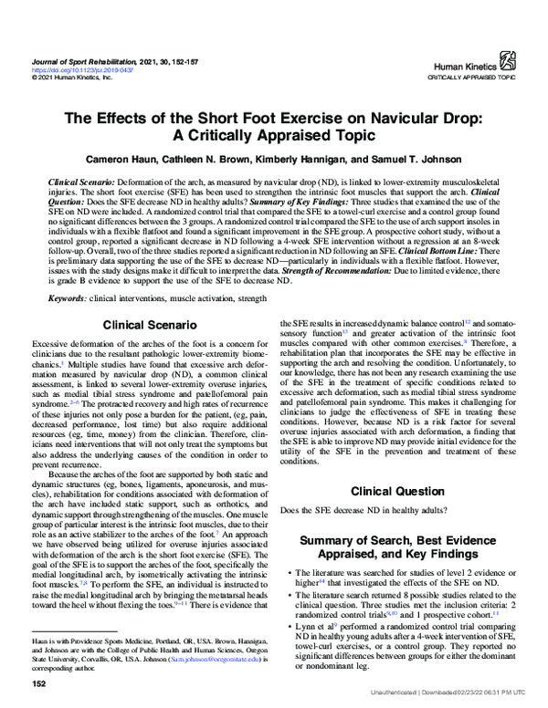 (PDF) The Effects of the Short Foot Exercise on Navicular Drop: A ...