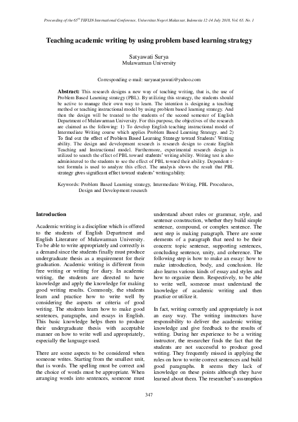 (PDF) Teaching academic writing by using problem based learning strategy