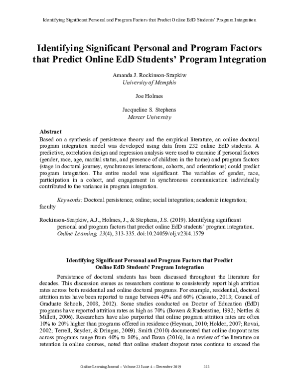 (PDF) Identifying Significant Personal and Program Factors that Predict ...