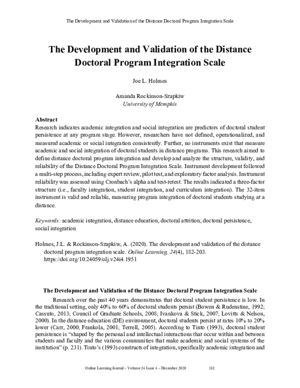 (PDF) The Development and Validation of the Distance Doctoral Program ...