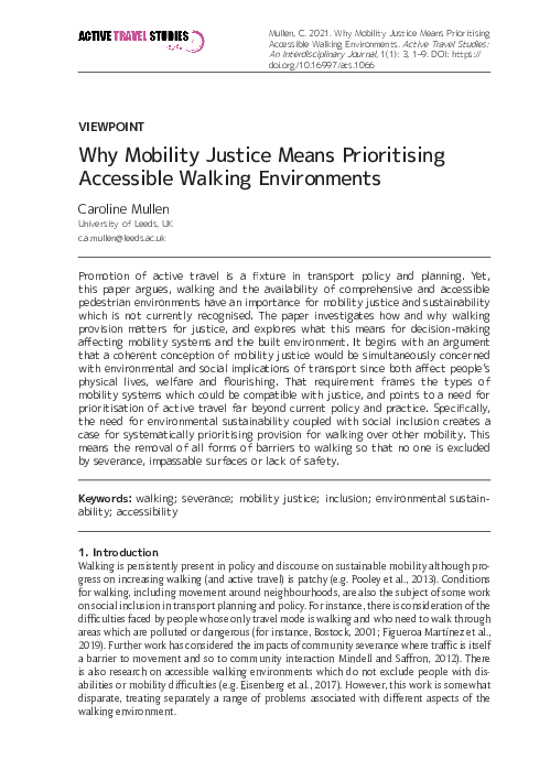 (PDF) Why Mobility Justice Means Prioritising Accessible Walking ...