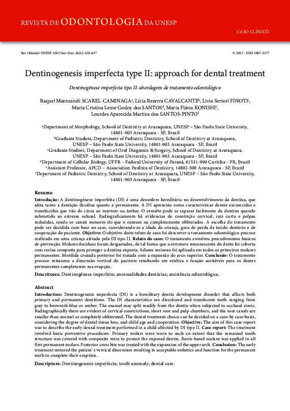 (PDF) Dentinogenesis imperfecta type II: approach for dental treatment