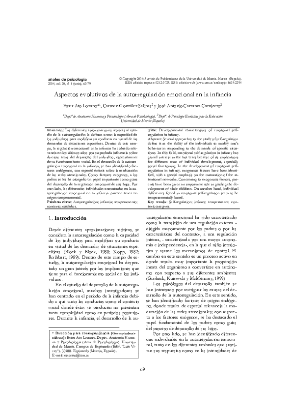 (PDF) Aspectos evolutivos de la autorregulaci n emocional en la infancia