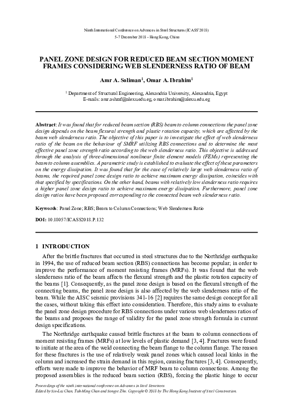 (PDF) Effect of panel zone strength ratio on reduced beam section steel ...