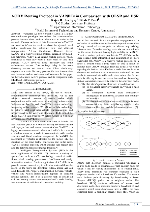 (PDF) AODV Routing Protocol in VANETs in Comparison with OLSR and DSR