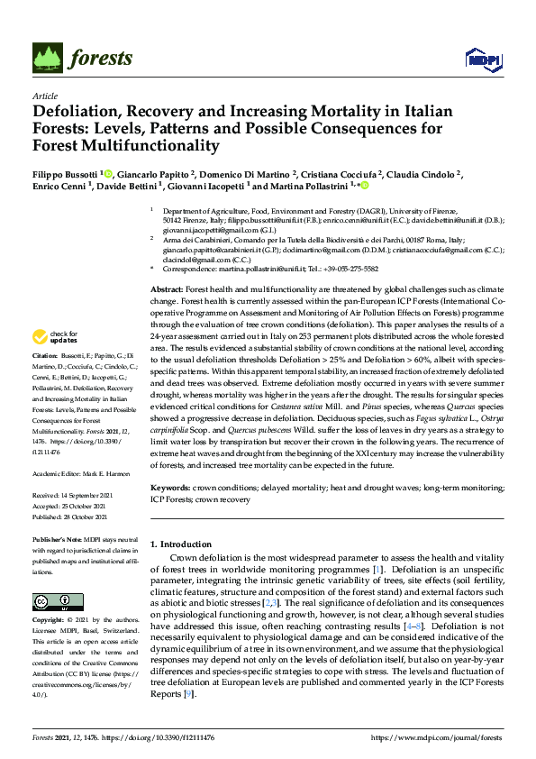 (PDF) Defoliation, Recovery and Increasing Mortality in Italian Forests ...