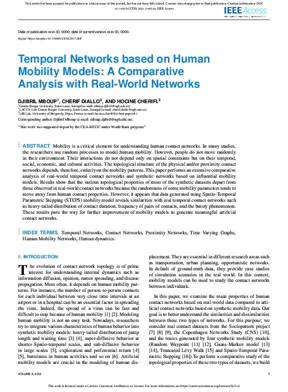 Pdf Temporal Network Based On Mobility Models A Comparative Analysis Between Real Networks