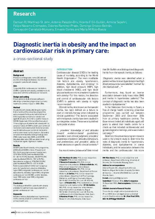 (PDF) Diagnostic inertia in obesity and the impact on cardiovascular ...