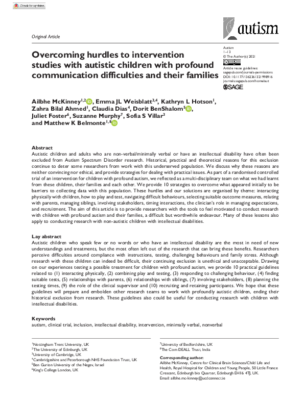 (PDF) Overcoming hurdles to intervention studies with autistic children ...