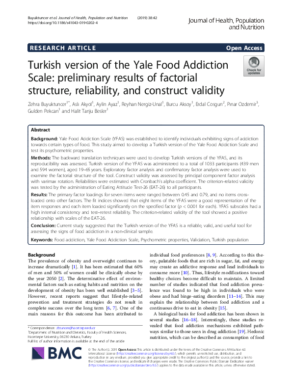 (PDF) Turkish version of the Yale Food Addiction Scale: preliminary ...