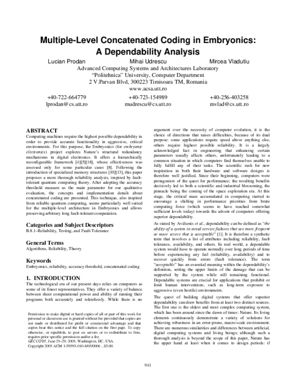 (PDF) Dependability Analysis of Multi-Level Concatenated Coding in Embryonics