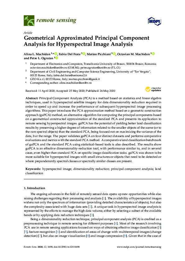 (PDF) Geometrical Approximated Principal Component Analysis for Hyperspectral Image Analysis