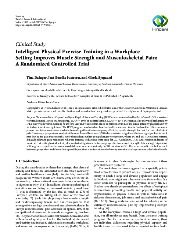 (PDF) Intelligent Physical Exercise Training in a Workplace Setting Improves Muscle Strength and ...