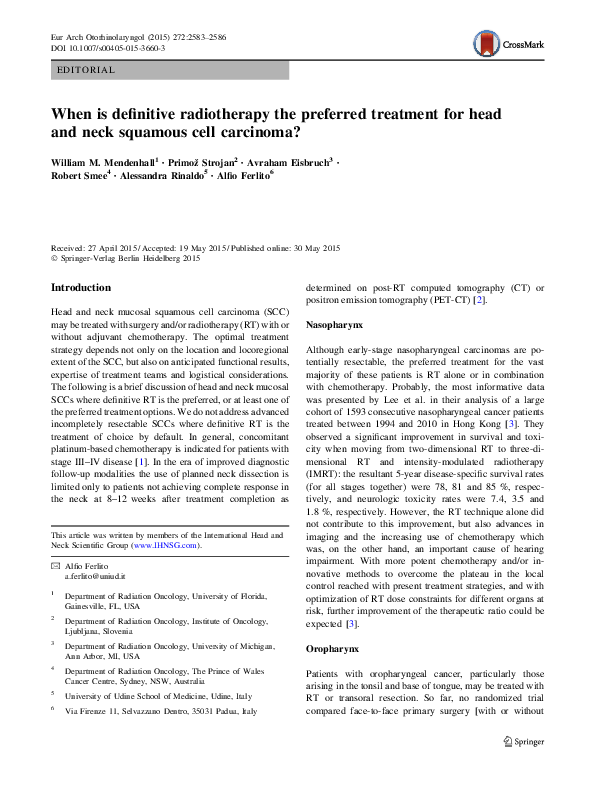 (PDF) When is definitive radiotherapy the preferred treatment for head ...