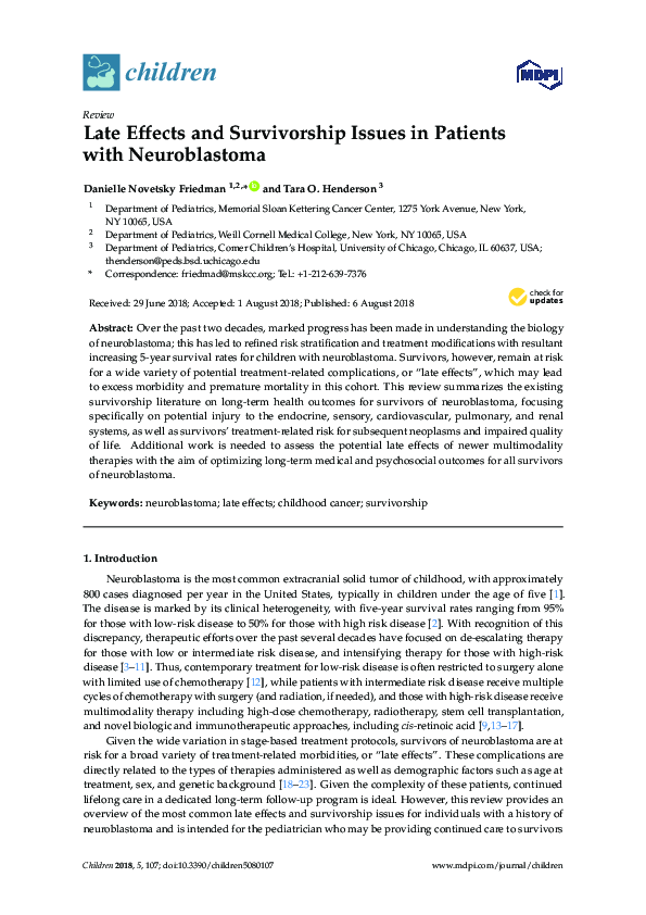 (PDF) Late Effects and Survivorship Issues in Patients with Neuroblastoma
