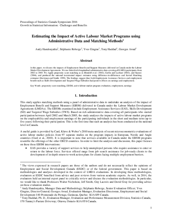 (PDF) Estimating the Impact of Active Labour Market Programs using ...