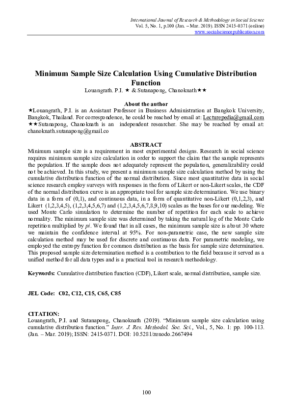 (PDF) Minimum Sample Size Calculation Using Cumulative Distribution Function | Asst. Prof. Dr ...