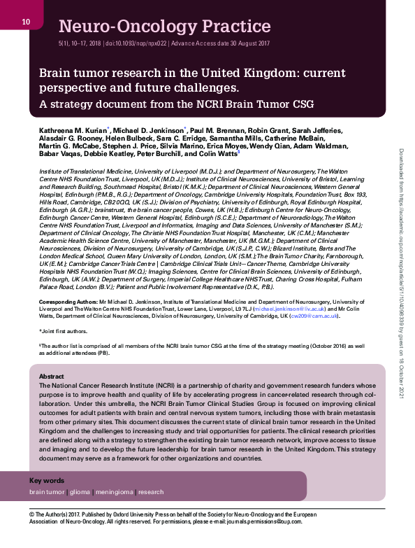 (PDF) Brain tumor research in the United Kingdom: current perspective ...
