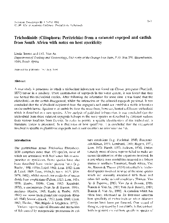 (PDF) Trichodinids (Ciliophora: Peritrichia) from a calanoid copepod ...
