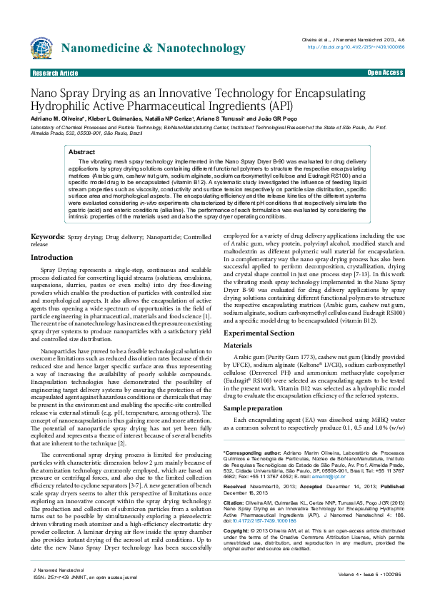 (PDF) Nano Spray Drying as an Innovative Technology for Encapsulating ...