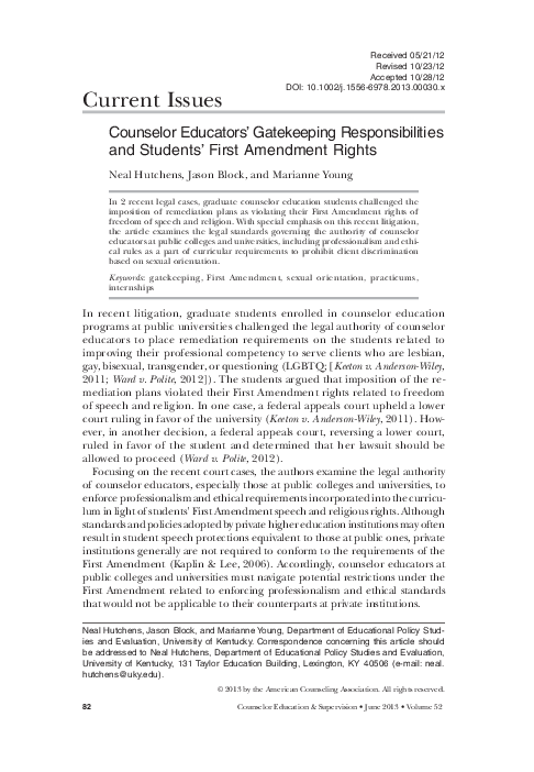 (PDF) Counselor Educators' Gatekeeping Responsibilities and Students ...