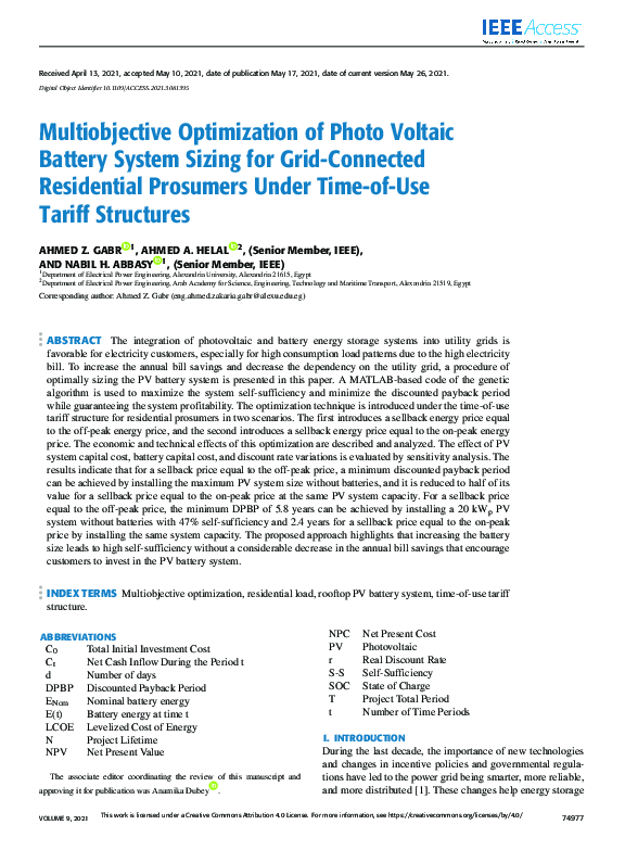(PDF) Multi-Objective Optimization of Photovoltaic-Wind Hybrid System ...