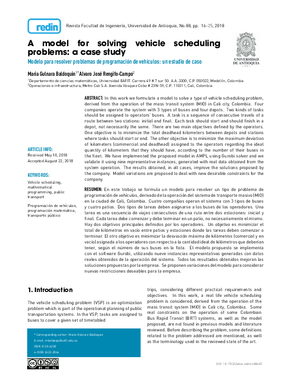 (PDF) A model for solving vehicle scheduling problems a case study