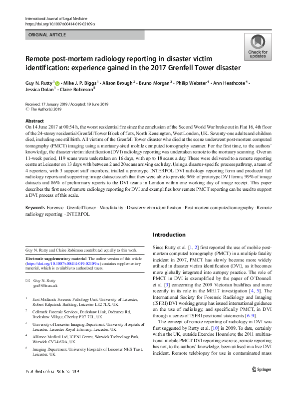 (PDF) Remote post-mortem radiology reporting in disaster victim ...