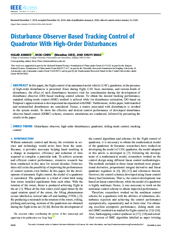 (PDF) Disturbance Observer Based Tracking Control of Quadrotor With ...
