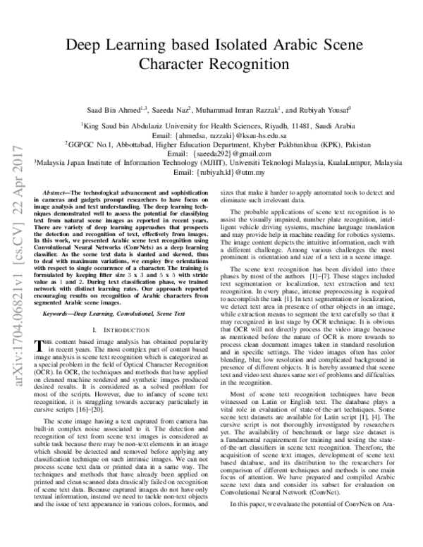 (PDF) Deep learning based isolated Arabic scene character recognition