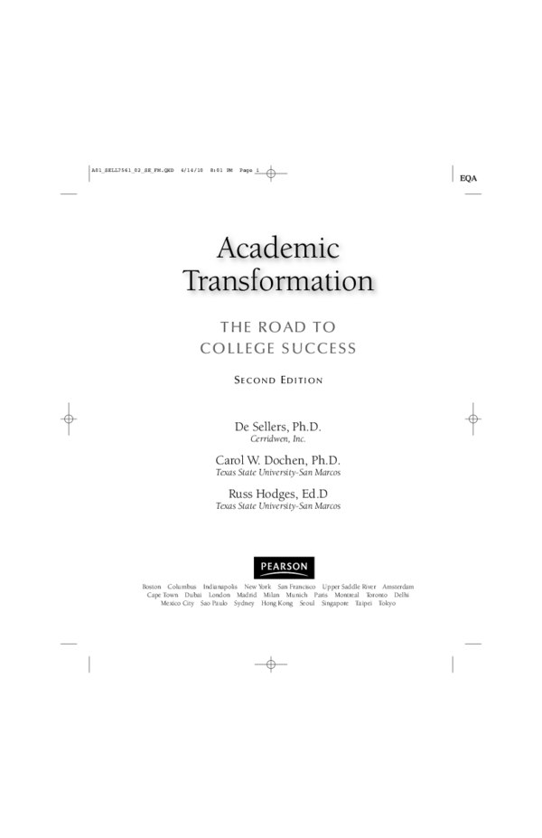 (PDF) Academic Transformation: The Road to College Success