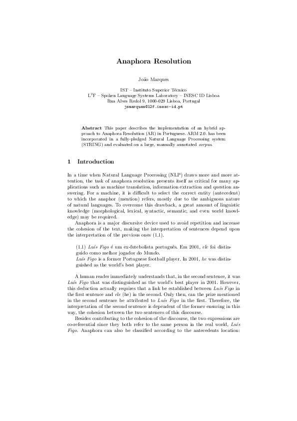 (PDF) Anaphora Resolution