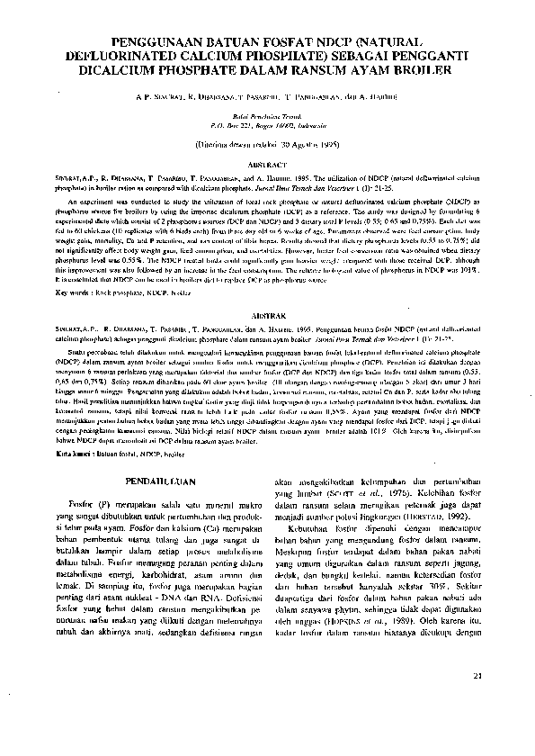 (PDF) Penggunaan batuan fosfat NDCP (natural defluorinated calcium ...