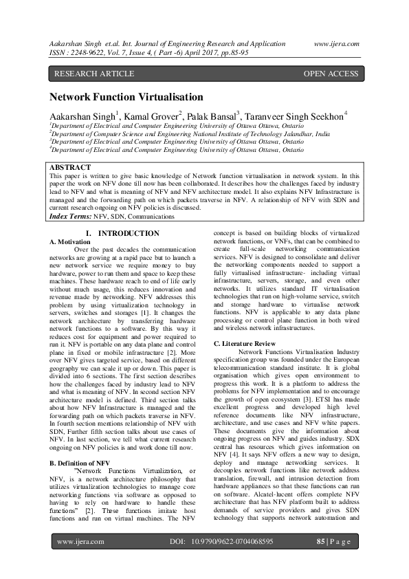 (PDF) Network Function Virtualisation