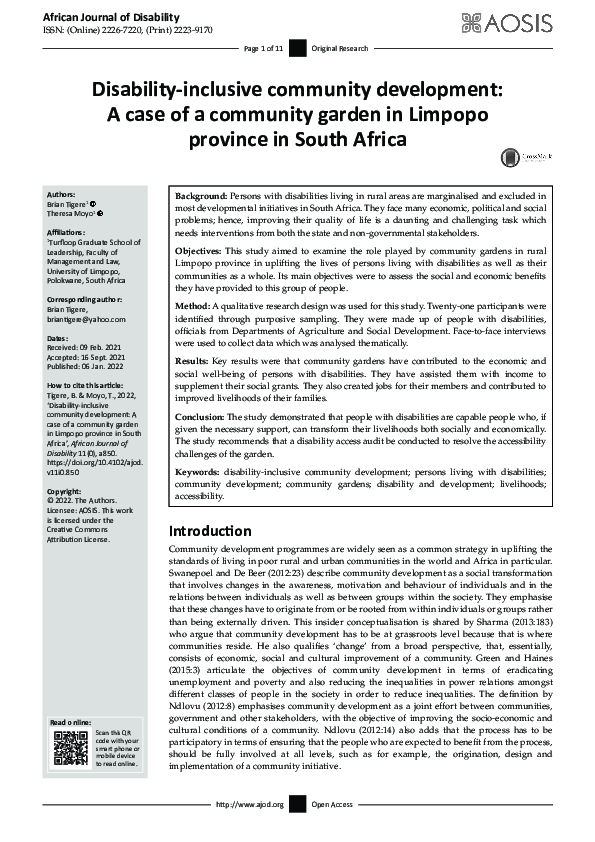 (PDF) Disability-inclusive community development: A case of a community ...