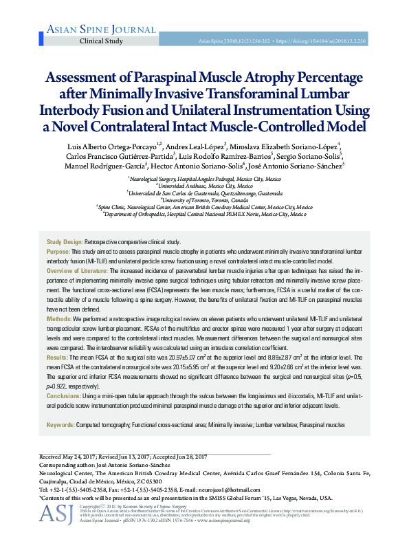 (PDF) Assessment of Paraspinal Muscle Atrophy Percentage after ...